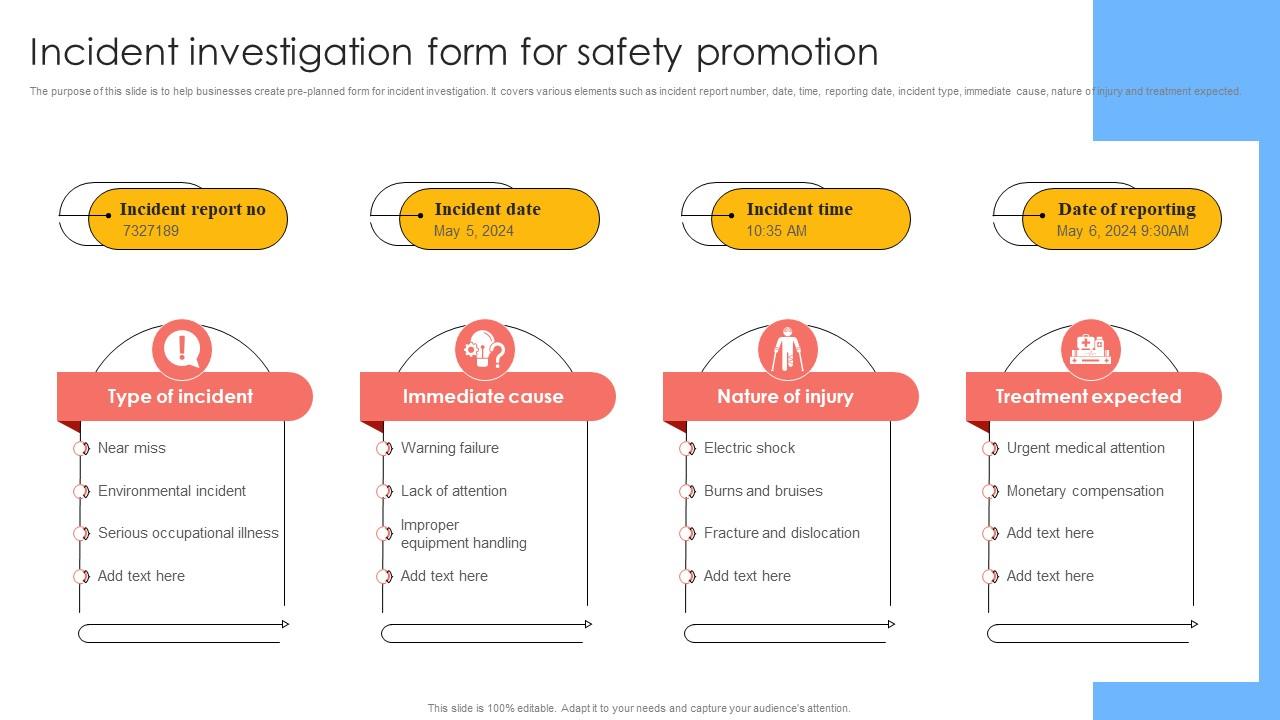 Incident Investigation Form For Safety Promotion PPT Template