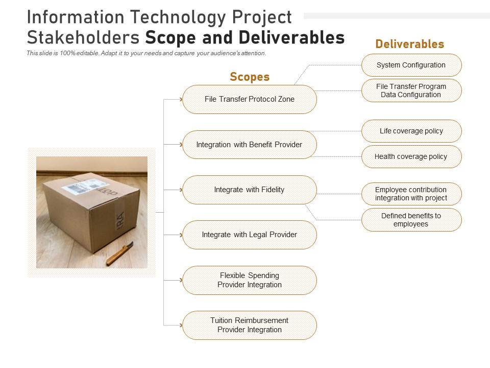 Information Technology Project Stakeholders Scope And Deliverables Presentation Graphics