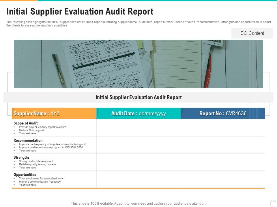 Initial Supplier Evaluation Audit Report | Presentation Graphics ...