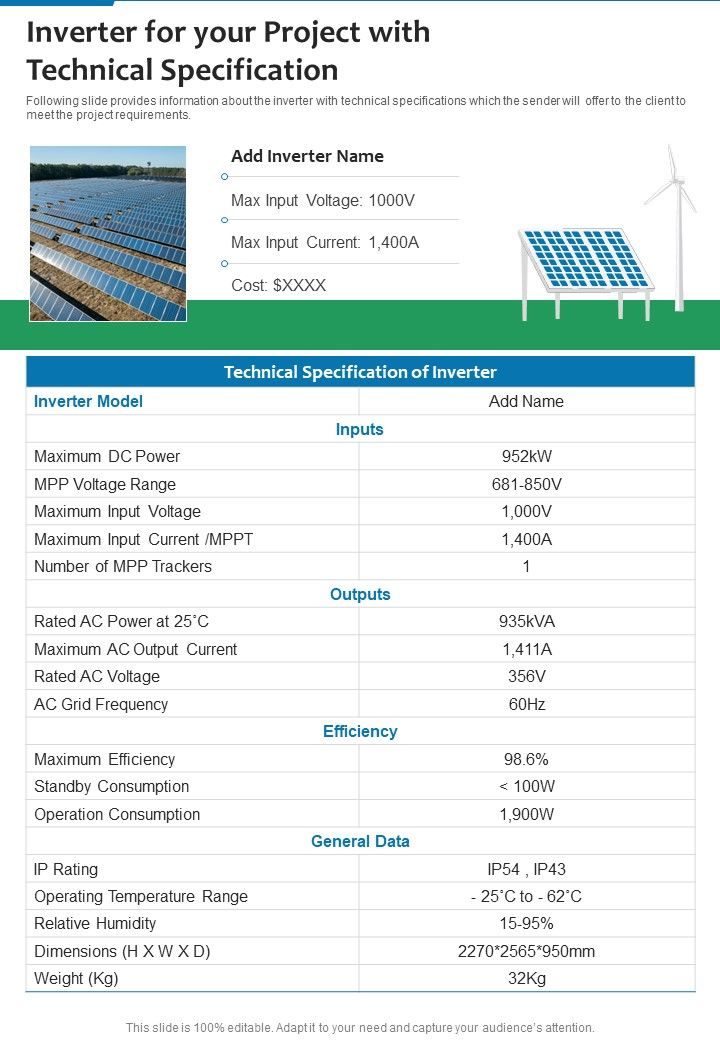 Inverter For Your Project Sales Proposal For Solar Energy One Pager Sample Example Document PPT ...