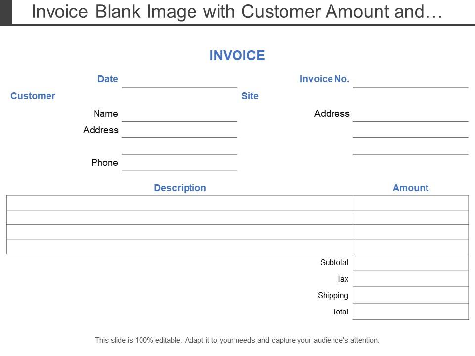 Invoice Blank Image With Customer Amount And Description | PowerPoint ...