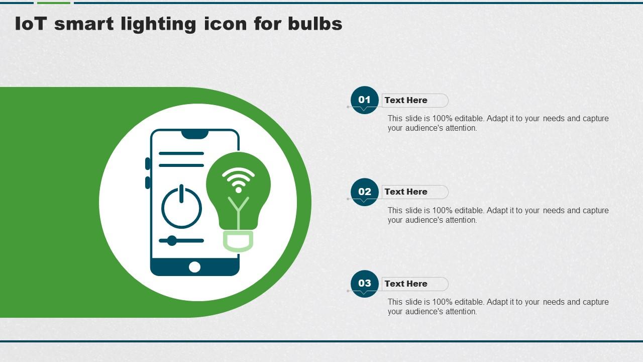 IoT Smart Lighting Icon For Bulbs PPT Sample