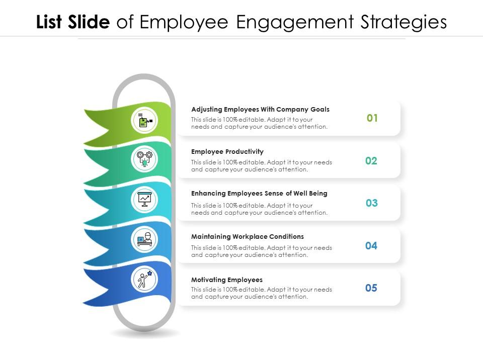 List Slide Of Employee Engagement Strategies | Presentation Graphics ...