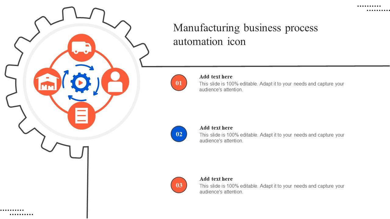 Manufacturing Business Process Automation Icon PPT PowerPoint