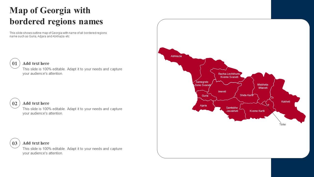 Map Of Georgia With Bordered Regions Names PPT Example