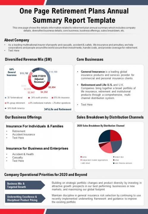 One Page Retirement Plans Annual Summary Report Template Presentation ...