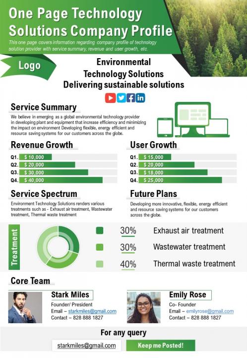 One Page Technology Solutions Company Profile Presentation Report Infographic PPT PDF Document ...
