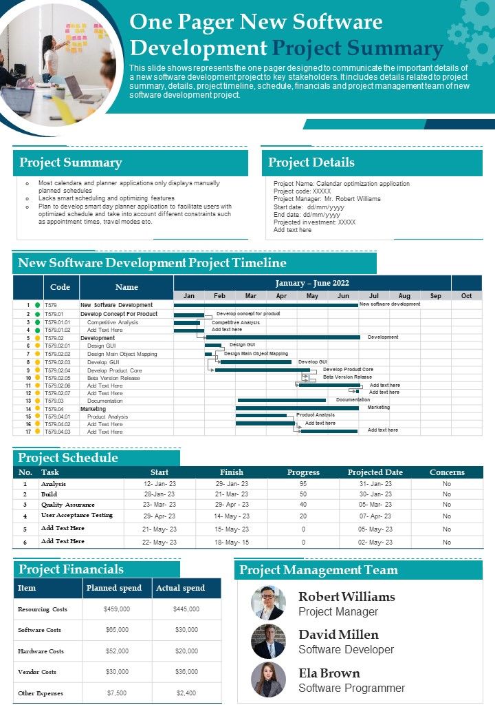 One Pager New Software Development Presentation Report Infographic Ppt ...
