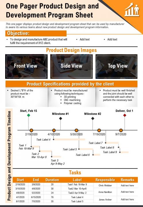 One Pager Product Design And Development Program Sheet Presentation Report Infographic PPT PDF ...
