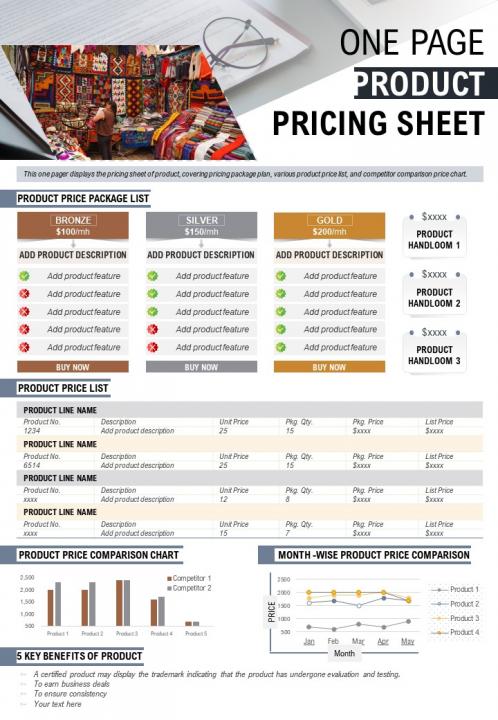 One Pager Product Pricing Sheet Presentation Report Infographic Ppt Pdf Document | Presentation ...