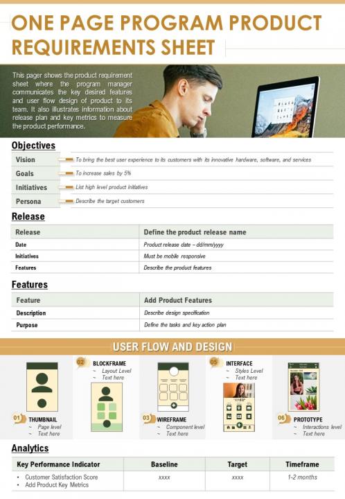 One Pager Program Product Requirements Sheet Presentation Report PPT PDF Document | Presentation ...