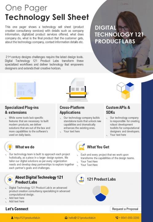 One Pager Technology Sell Sheet Presentation Report Infographic PPT PDF Document | Presentation ...