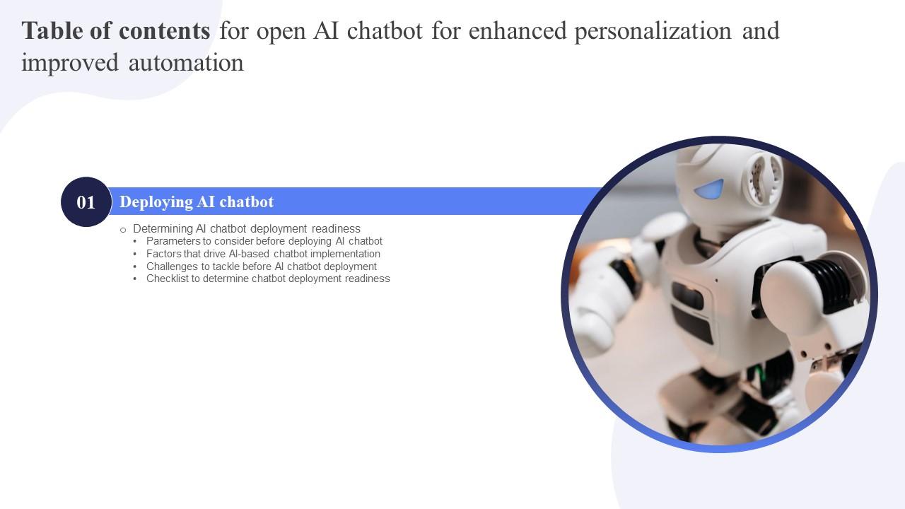Open Ai Chatbot For Enhanced Personalization And Improved For Table Of Content Ai Cd V Ppt