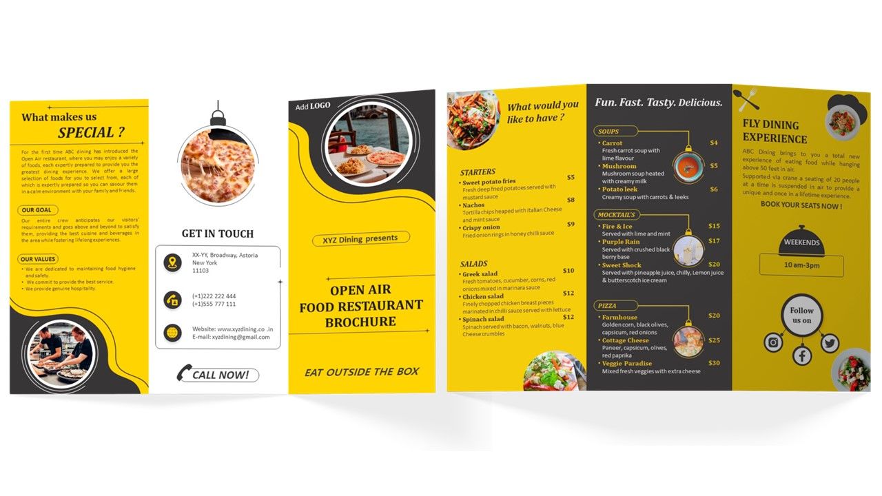 Open Air Food Restaurant Brochure Trifold PPT Sample