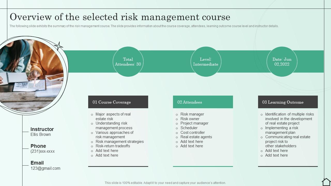 Overview Of The Selected Risk Management Course Managing Various Risks ... Overview Of The Selected Risk Management Course Managing Various Risks ...