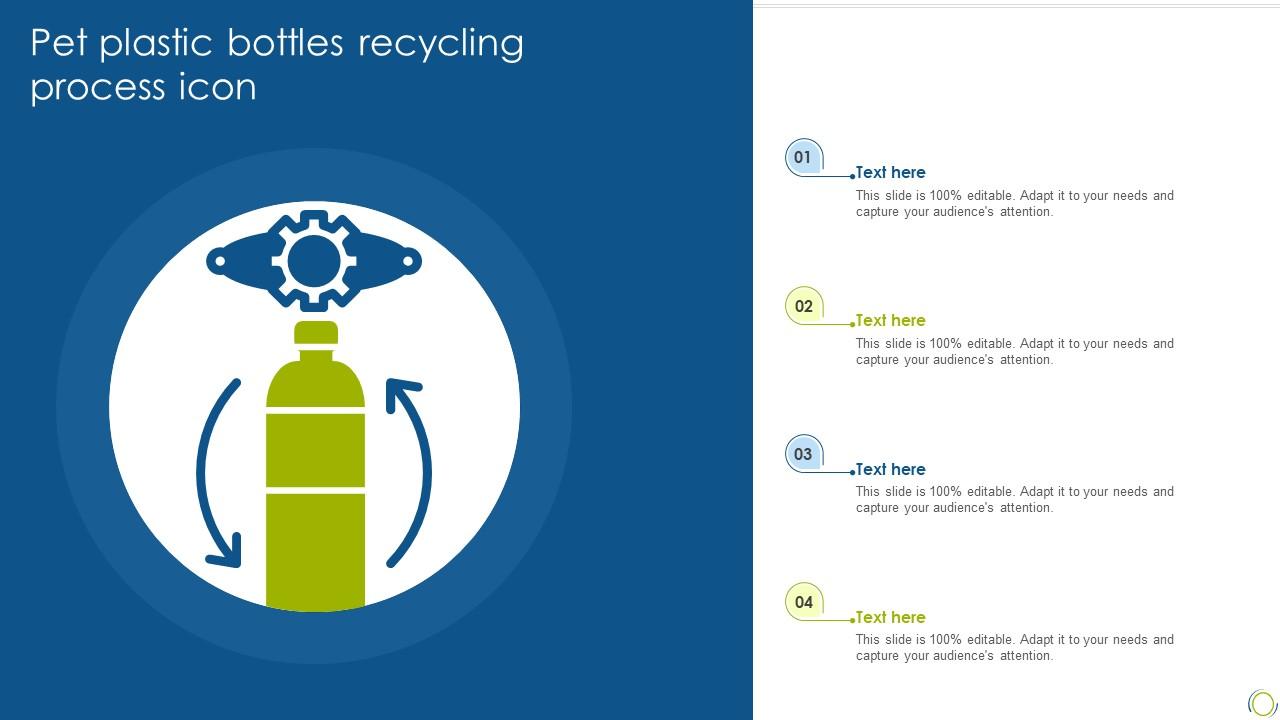 Pet Plastic Bottles Recycling Process Icon PPT Template