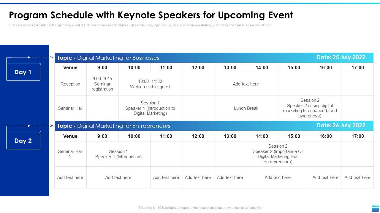 Program Schedule With Keynote Corporate Event Communication Plan | Presentation Graphics ...
