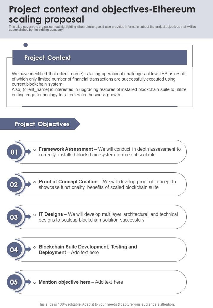 Project Context And Objectives Ethereum Scaling Proposal One Pager Sample Example Document Ppt