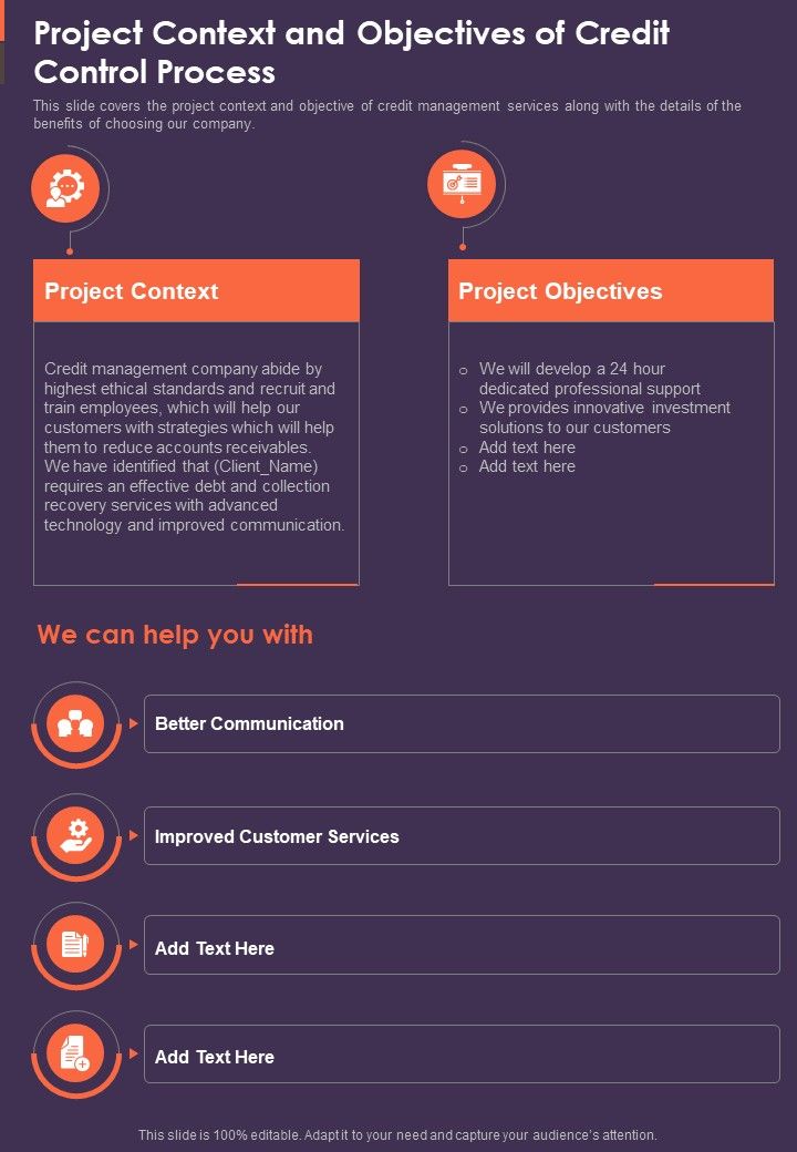 Project Context And Objectives Of Credit Control Process One Pager Sample Example Document ...