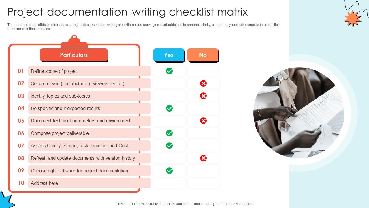 Project Documentation Writing Checklist Matrix PPT Template Project Documentation Writing Checklist Matrix PPT Template