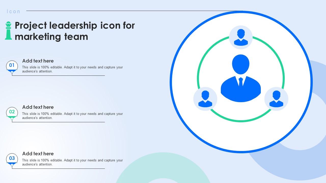 Project Leadership Icon For Marketing Team PPT Sample
