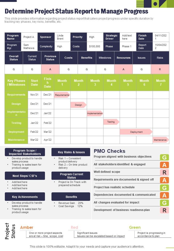 Project Management Playbook Determine Project Status Report To One ... Project Management Playbook Determine Project Status Report To One ...