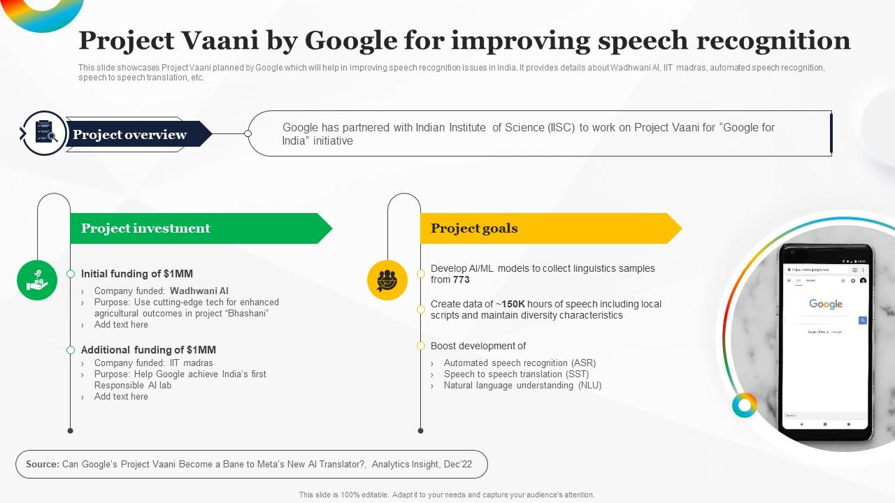 Project Vaani By Google For Improving Speech How To Use Google AI For Your Business AI SS PPT Sample