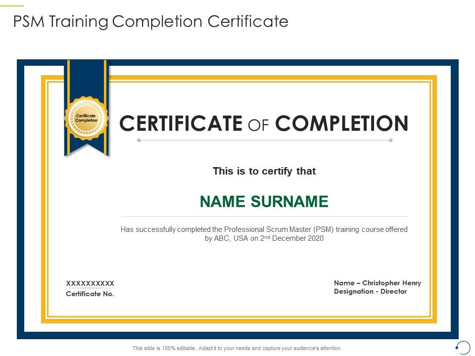 PSM Training Completion Certificate PSM Training IT Ppt Introduction ...