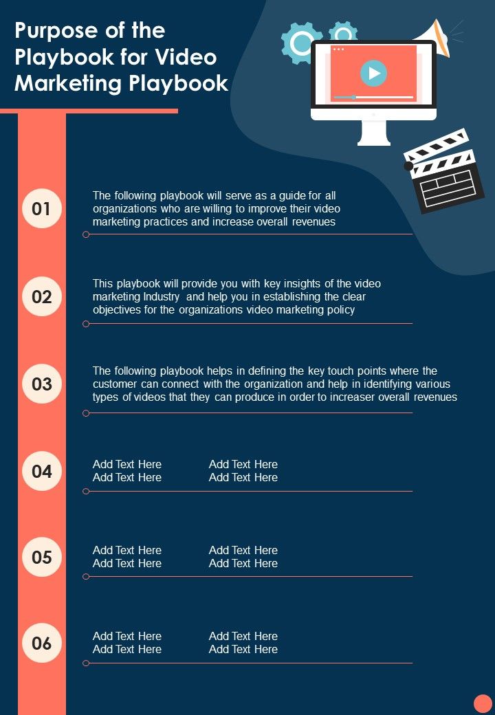Purpose Of The Playbook For Video Marketing Playbook One Pager Sample Example Document PPT Template