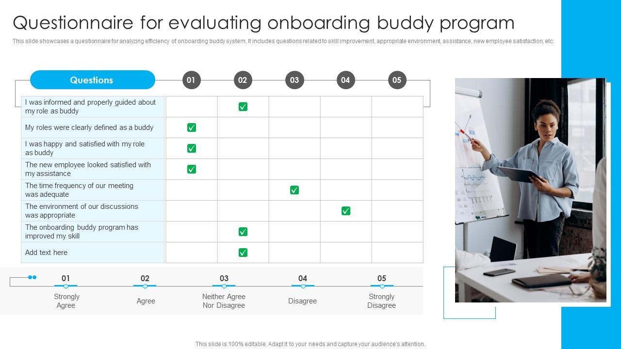 Questionnaire For Evaluating Onboarding Buddy Program PPT PowerPoint