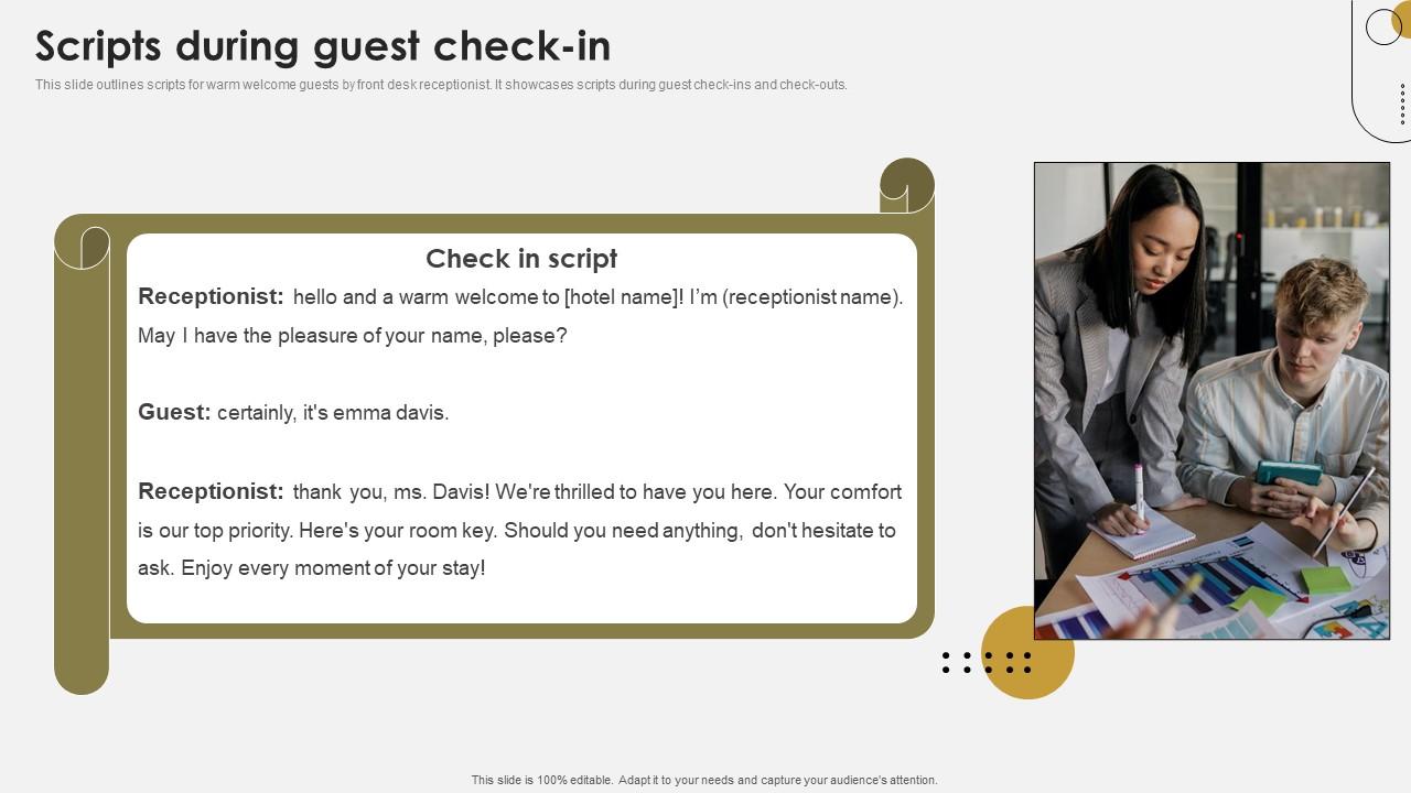 Scripts During Guest Check In Elevating Performance Standards Ppt Presentation DTE SS V PPT ...