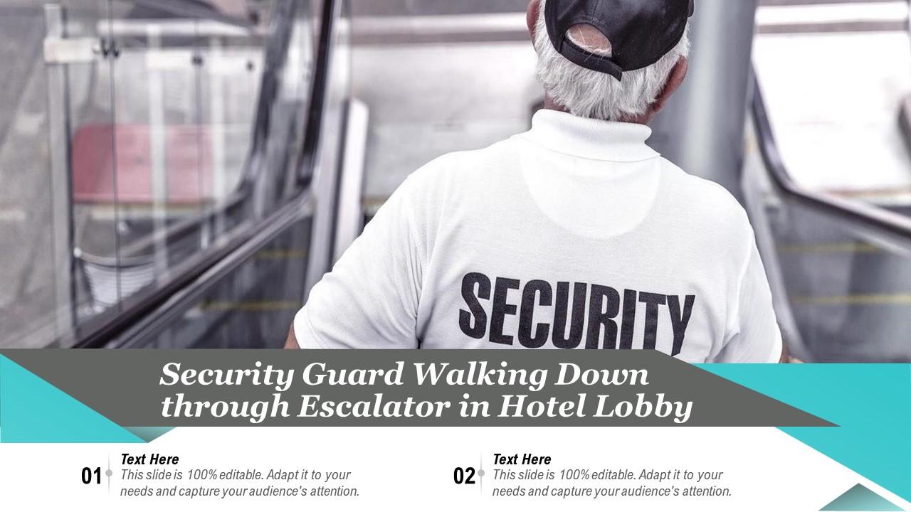 Security Guard Walking Down Through Escalator In Hotel Lobby ...