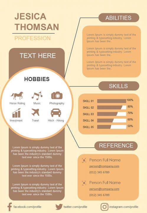 Self Introduction Resume Template Design A4 Format For Job Search ...