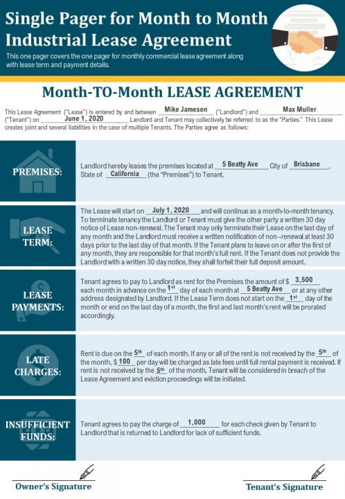 Single Pager For Month To Month Industrial Lease Agreement Presentation ...