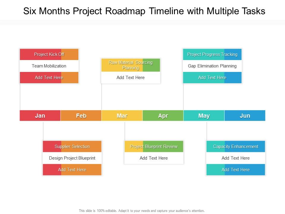 Six Months Project Roadmap Timeline With Multiple Tasks | Presentation Graphics | Presentation ...