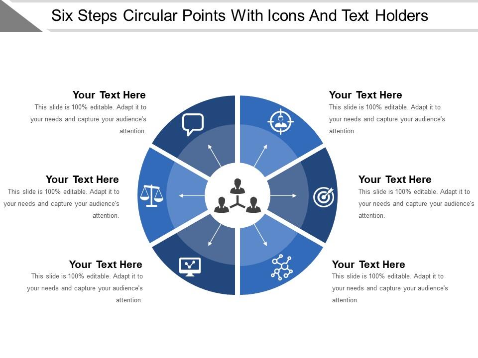 Six Steps Circular Points With Icons And Text Holders | PowerPoint ...