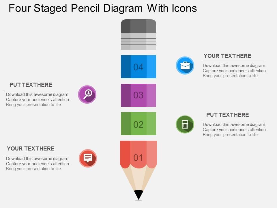 sj Four Staged Pencil Diagram With Icons Flat Powerpoint Design ...