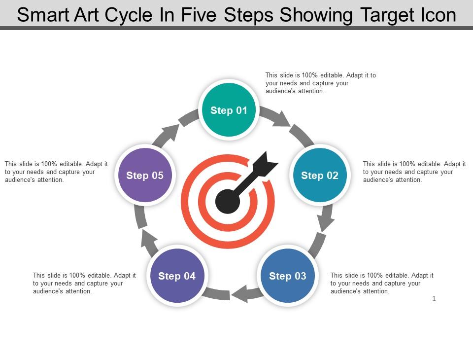 Smart Art Cycle In Five Steps Showing Target Icon PowerPoint smart-art-cycle-in-five-steps-showing-target-icon-powerpoint