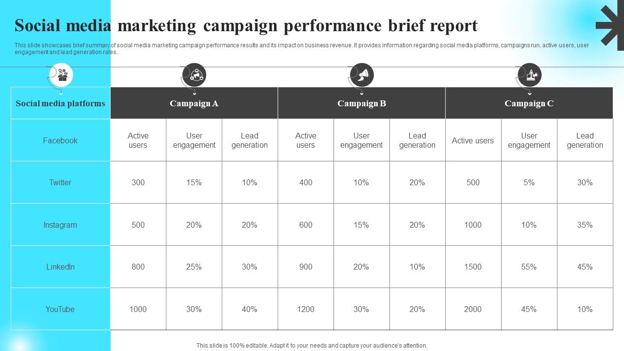 Social Media Marketing Campaign Performance Brief Report PPT Presentation