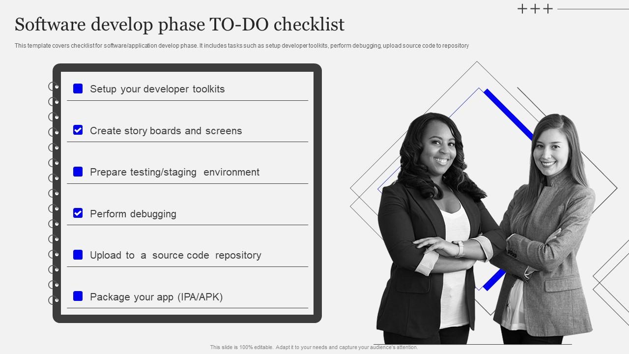 Software Develop Phase To Do Checklist Playbook Designing Developing Software Ppt Powerpoint