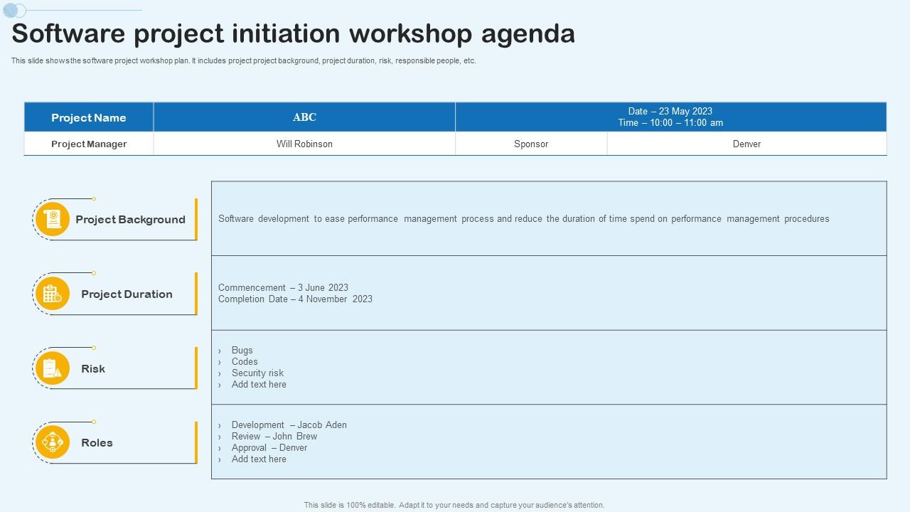 Software Project Initiation Workshop Agenda Ppt Powerpoint