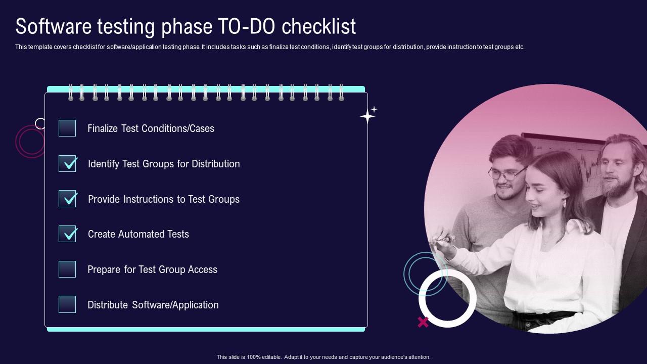 Software Testing Phase To Do Checklist Enterprise Software Development Playbook Ppt Example