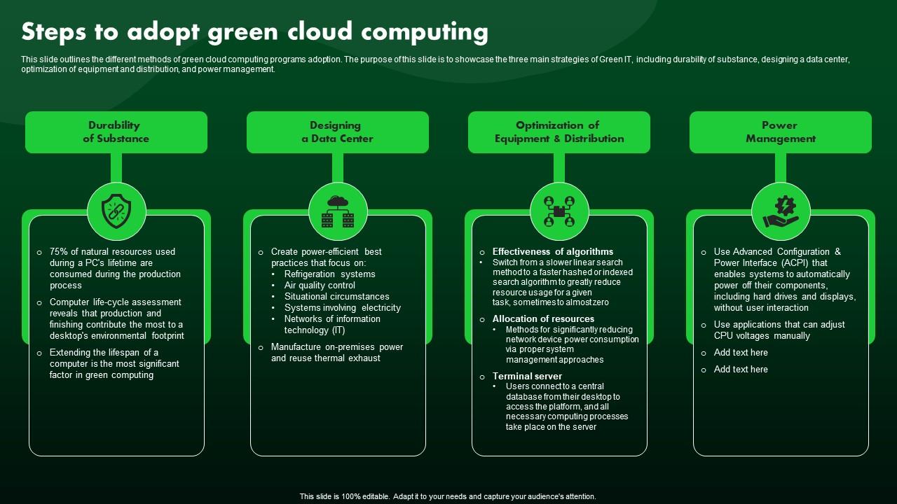 Steps To Adopt Green Cloud Computing Green IT PPT Template