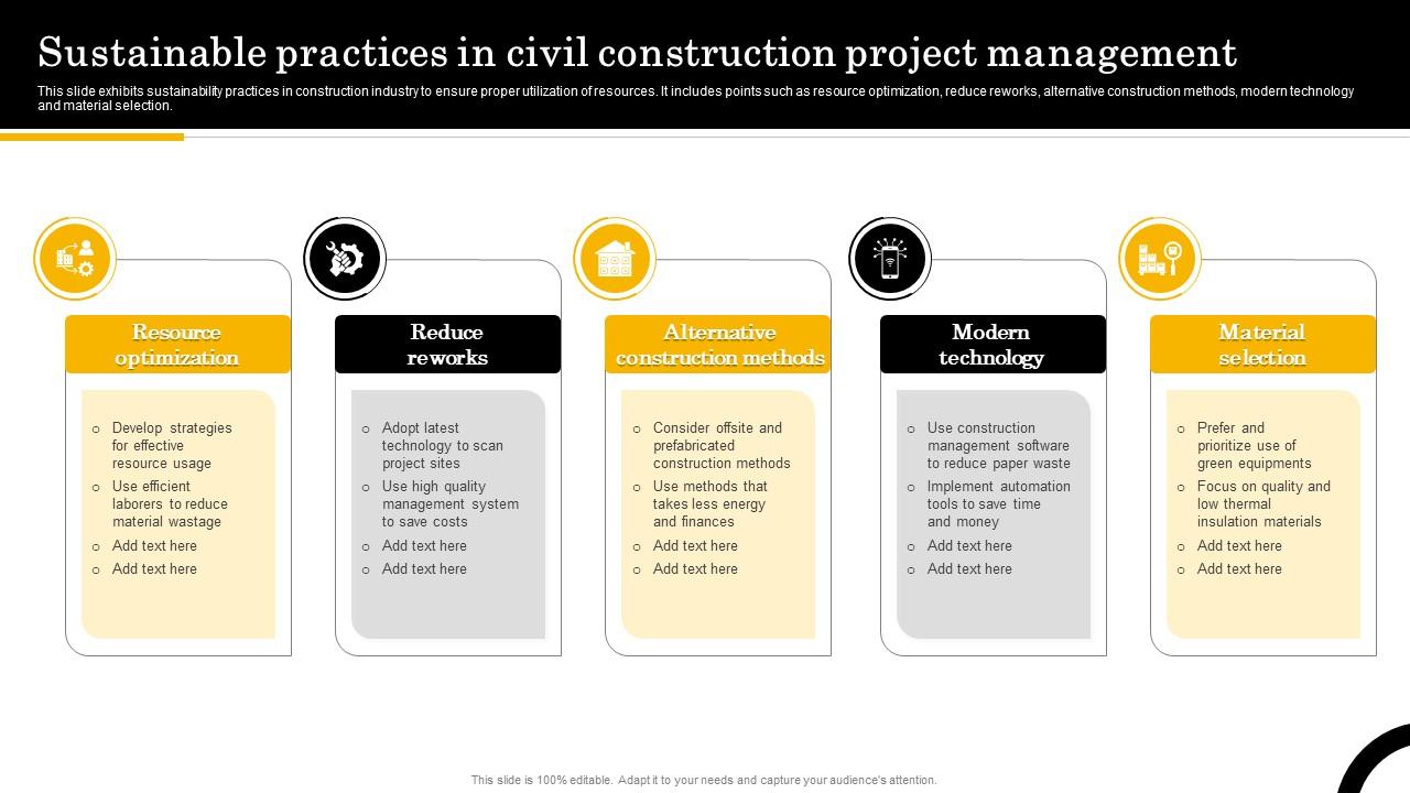 Sustainable Practices In Civil Construction Project Management Ppt Template