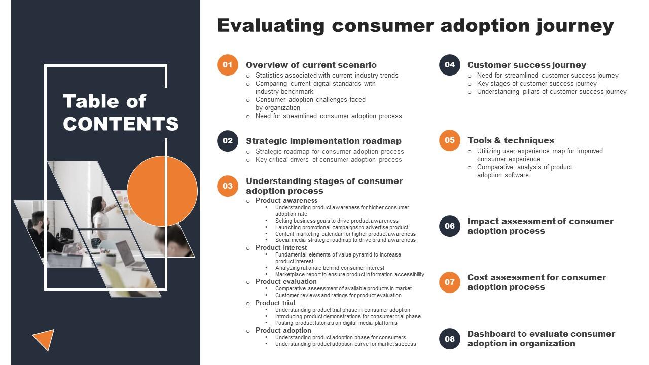 Table Of Contents Evaluating Consumer Adoption Journey PPT Slide