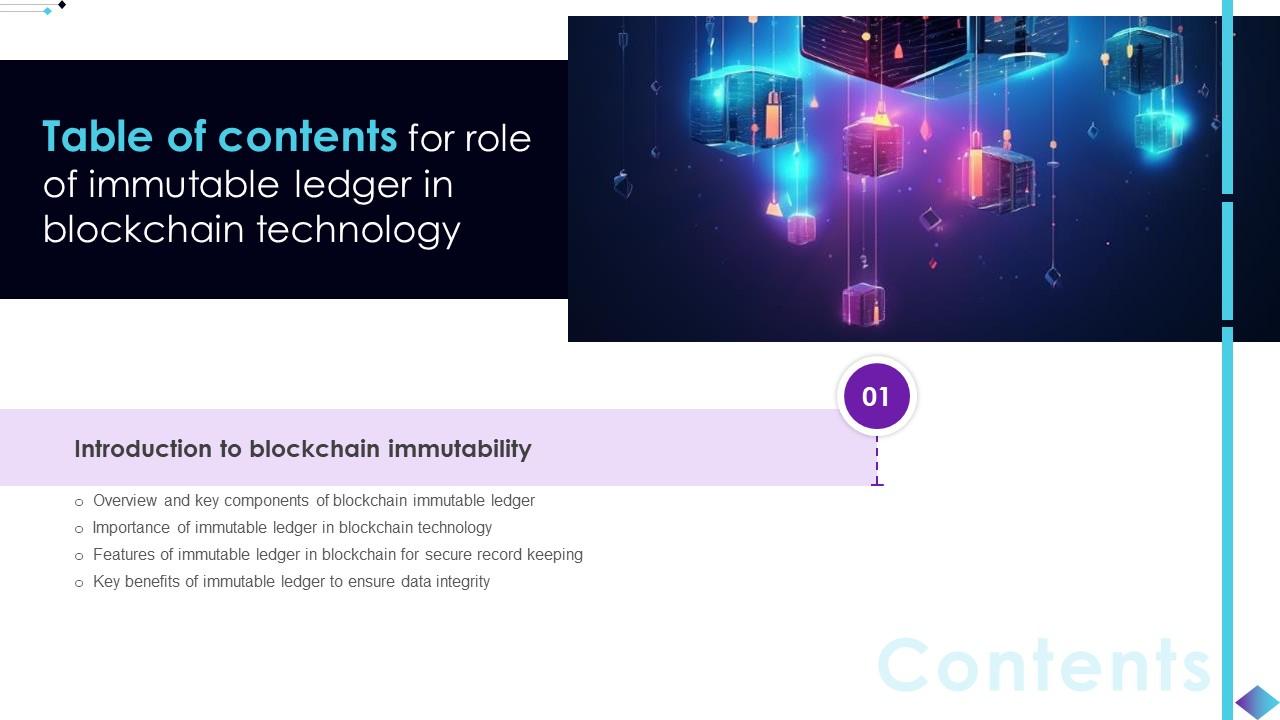 Table Of Contents For Role Of Immutable Ledger In Blockchain Technology BCT SS PPT Sample