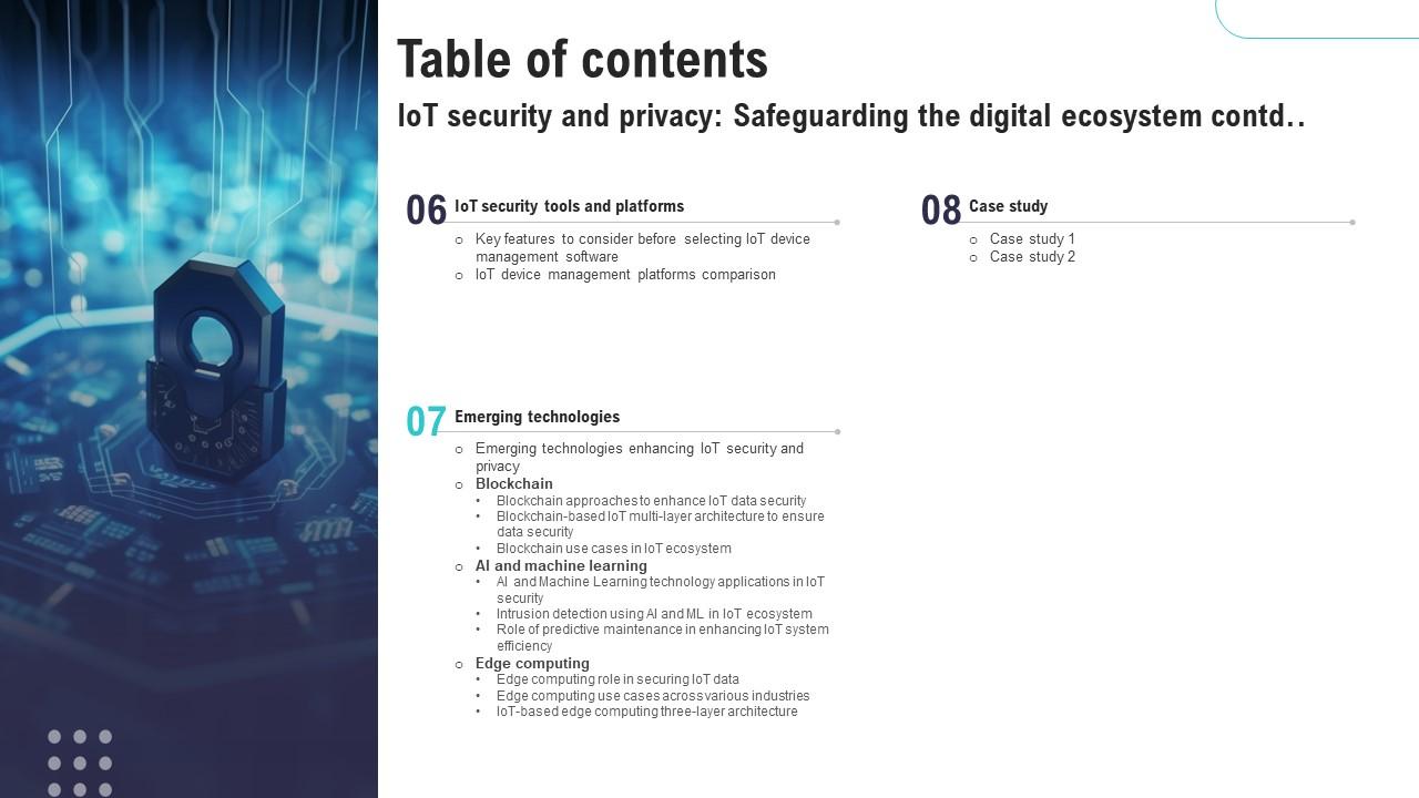 Table Of Contents Iot Security And Privacy Safeguarding The Digital Ecosystem Iot Ss Ppt Template