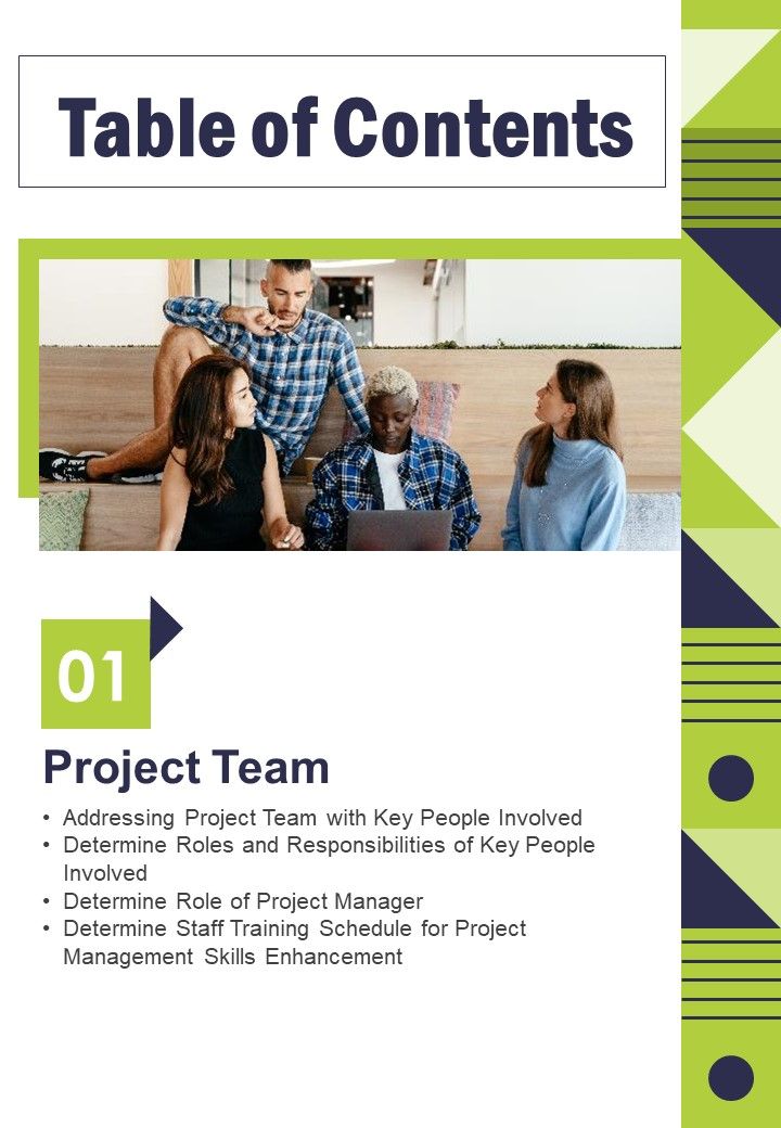 Table Of Contents Project Management Playbook One Pager Sample Example Document PPT Example