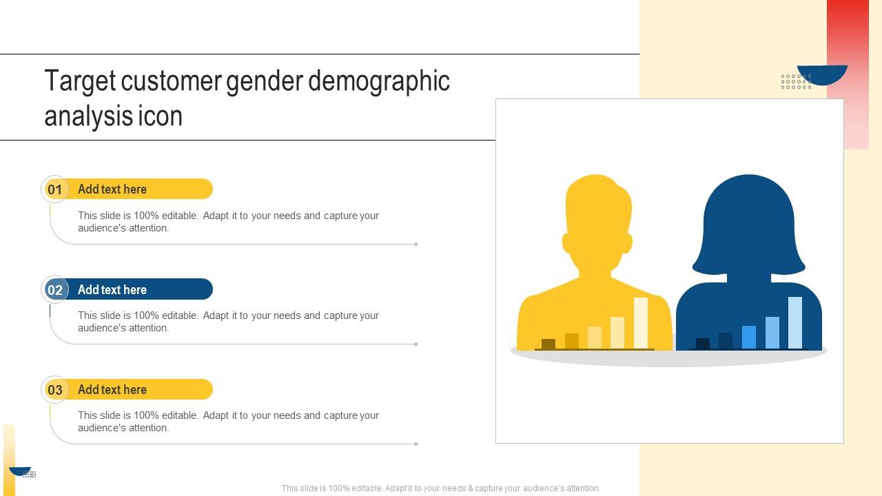 Target Customer Gender Demographic Analysis Icon PPT Template