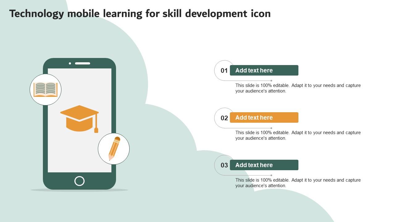 Technology Mobile Learning For Skill Development Icon PPT PowerPoint